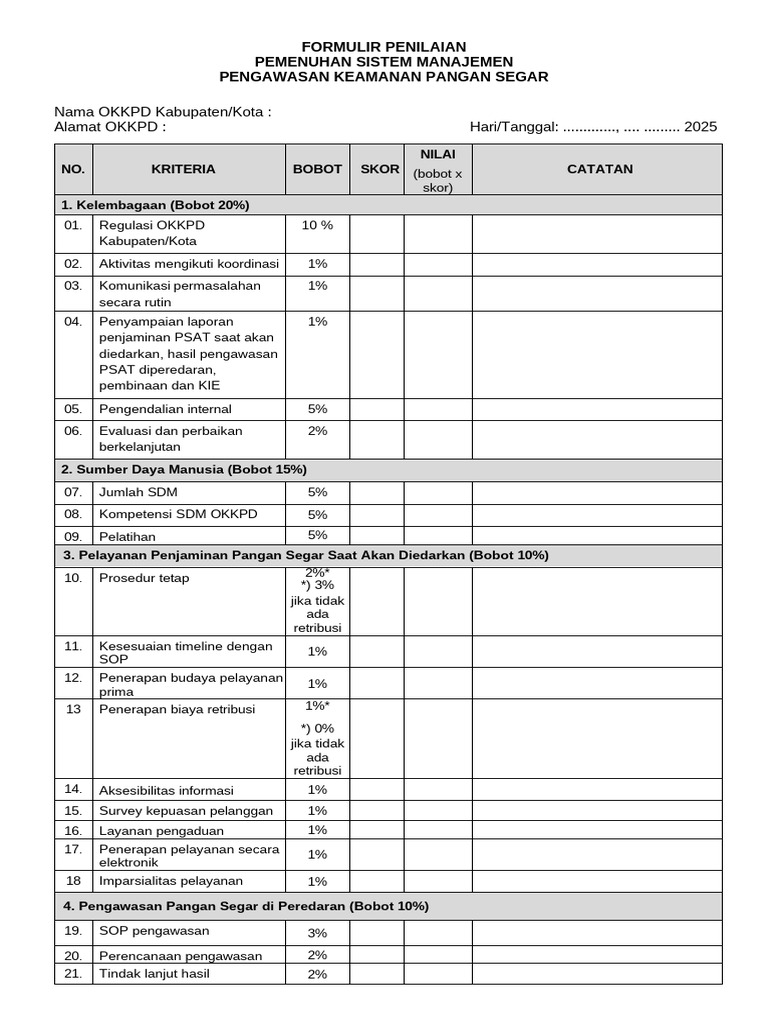 FORMULIR PENILAIAN OKKPD Kab Kota | PDF