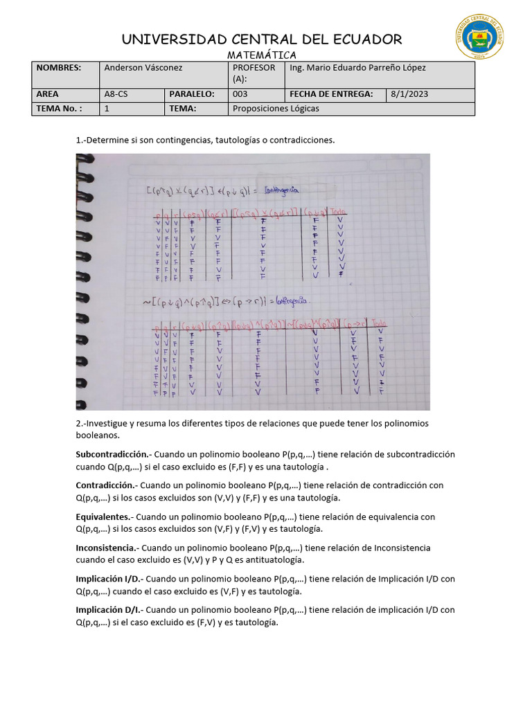 003 Matemática Tarea 2 Lógica Proposicional | PDF