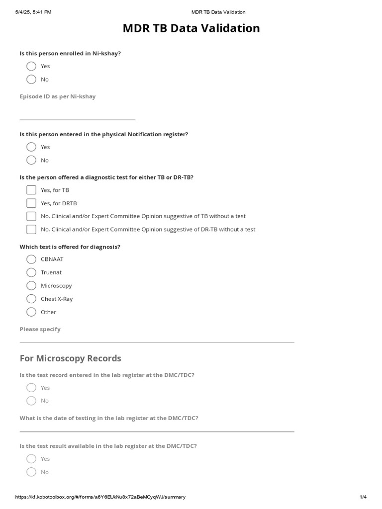MDR TB Data Validation Checklist | PDF | Medical Specialties | Medicine