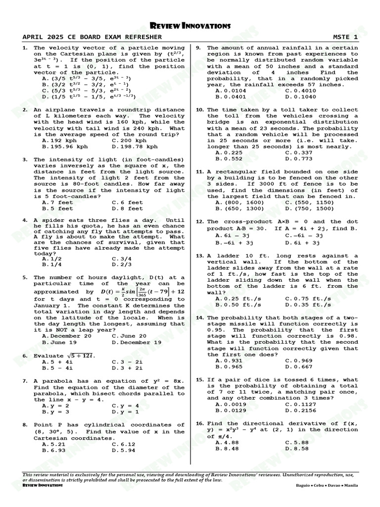 Mste 1 April 2025 - Problems-Ol - Black | PDF | Physics
