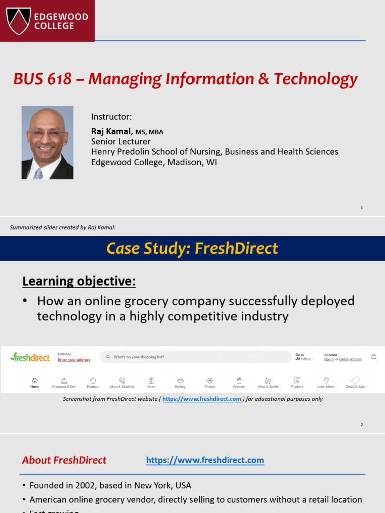 BUS 618 - Module 2 - FreshDirect Case Study - Slides For Students | PDF ...