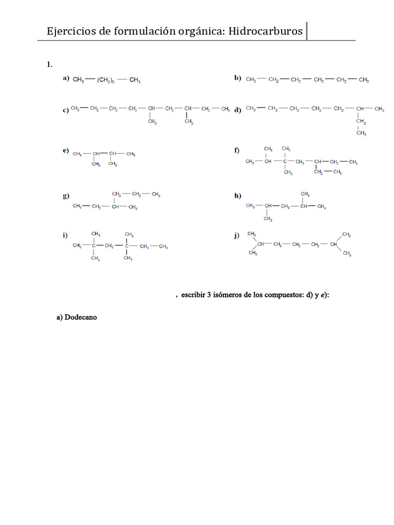 Ejercitaci-N Nomenclatura Hidrocarburos | PDF