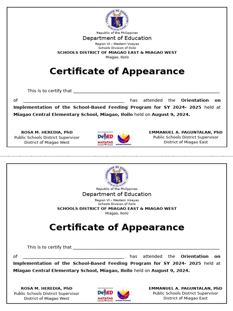 Certificate of Appearance Template | PDF