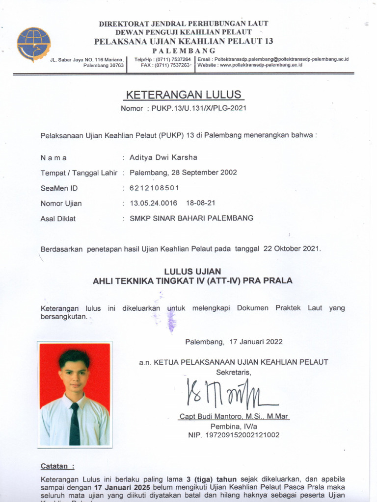 Surat Keterangan Lulus Ukp Pra Prala | PDF