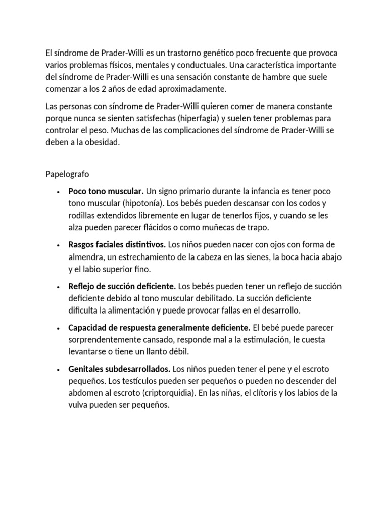 Síndrome de Prader-Willi: síntomas y características | PDF