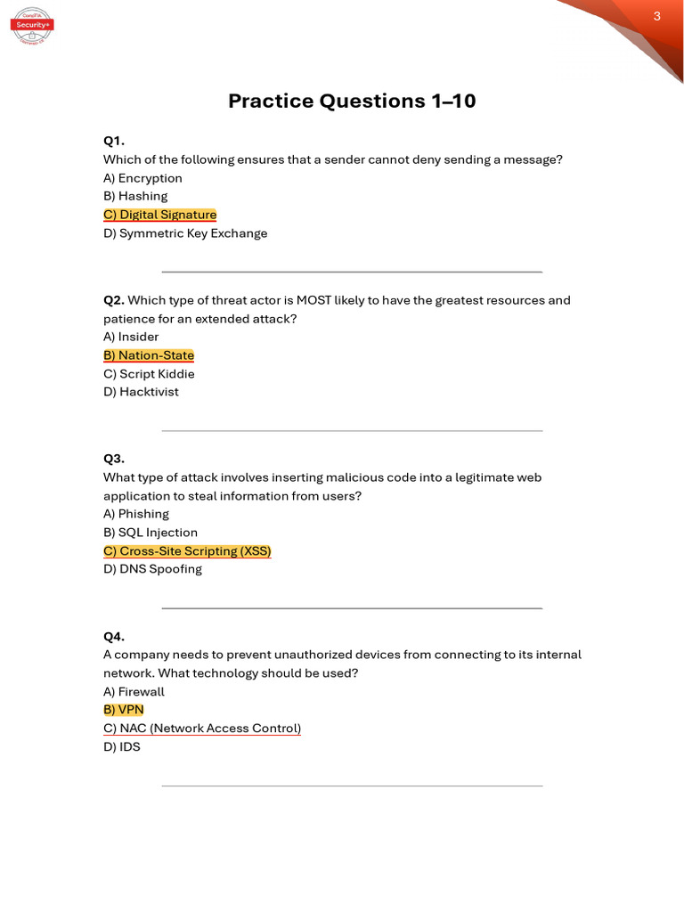 100 CompTIA Security+ SY0 701 Practice Questions | PDF | Security | Computer Security