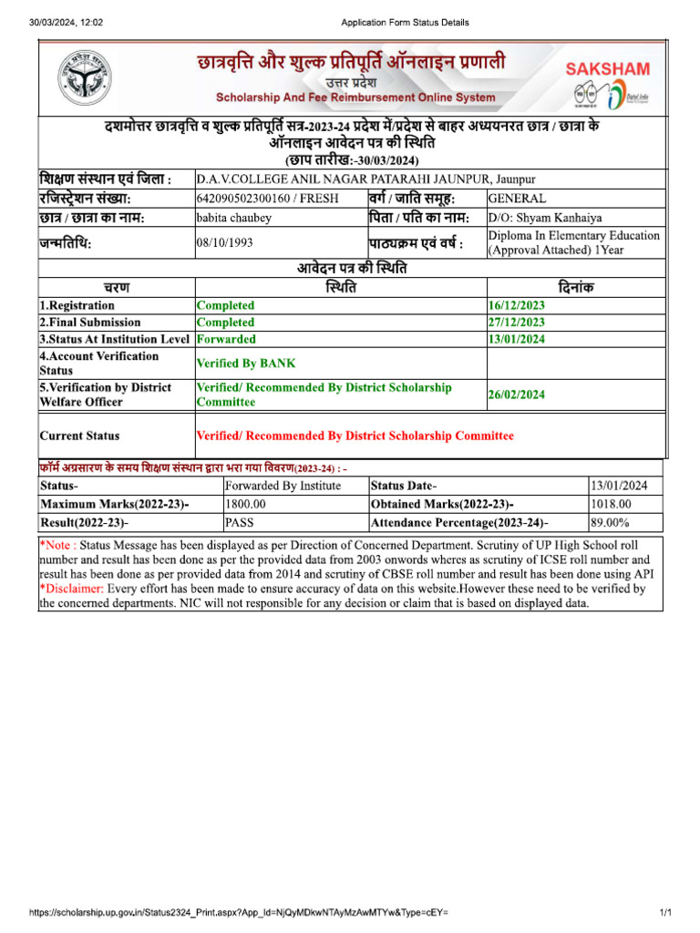 Juhi Scholership Status | PDF