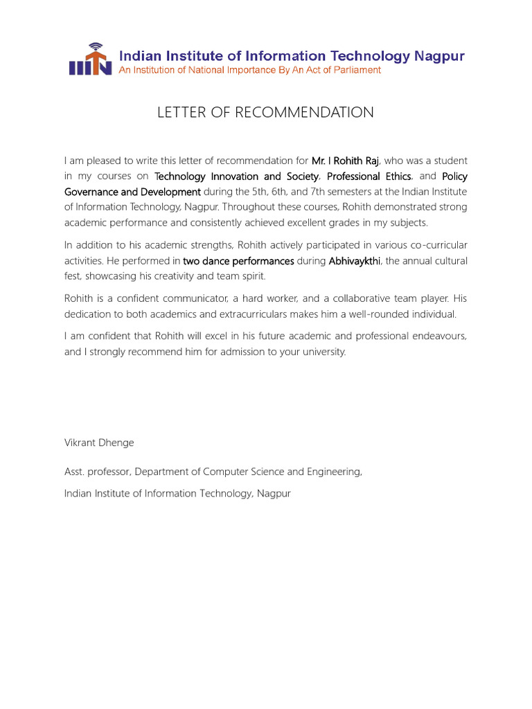 LOR - Vikrant Rohith | PDF