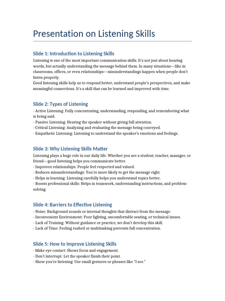 Mastering Effective Listening Skills | PDF | Psychological Concepts ...