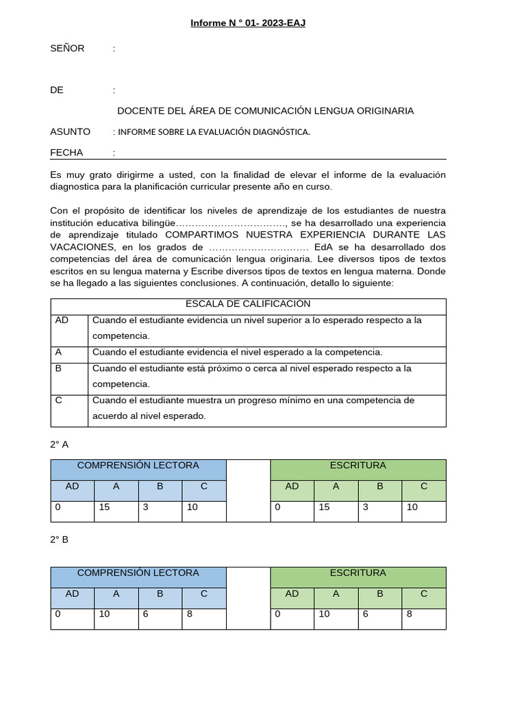 Informe de La Eval. Diagnóst. SEC | PDF | Comprensión lectora | Multilingüismo