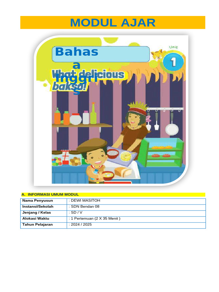 Modul Ajar Bahasa Inggris Kelas 5 SD | PDF