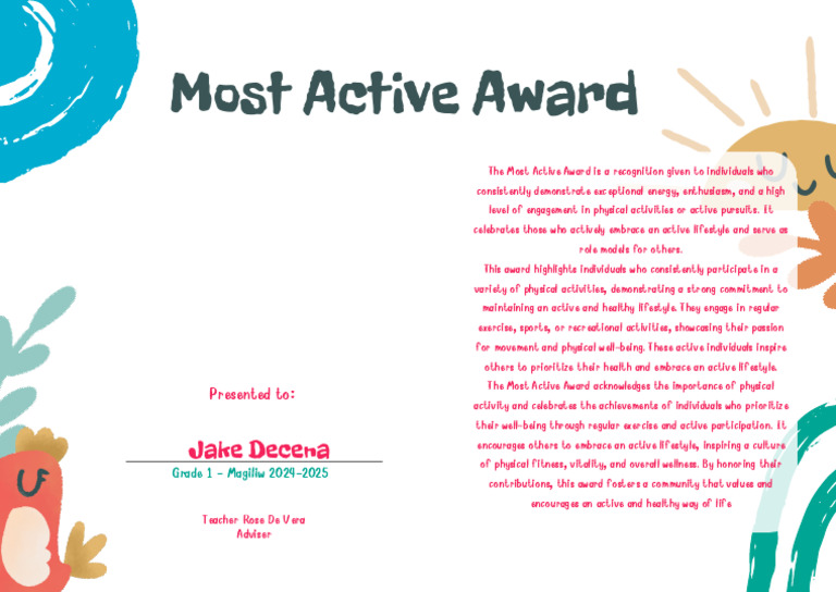 Most Active Award Certificate 2024-2025 | PDF