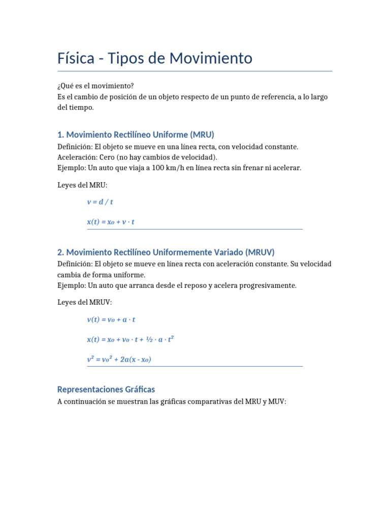 Tipos de Movimiento Fisica 5to Con Ejercicios | PDF | Aceleración ...