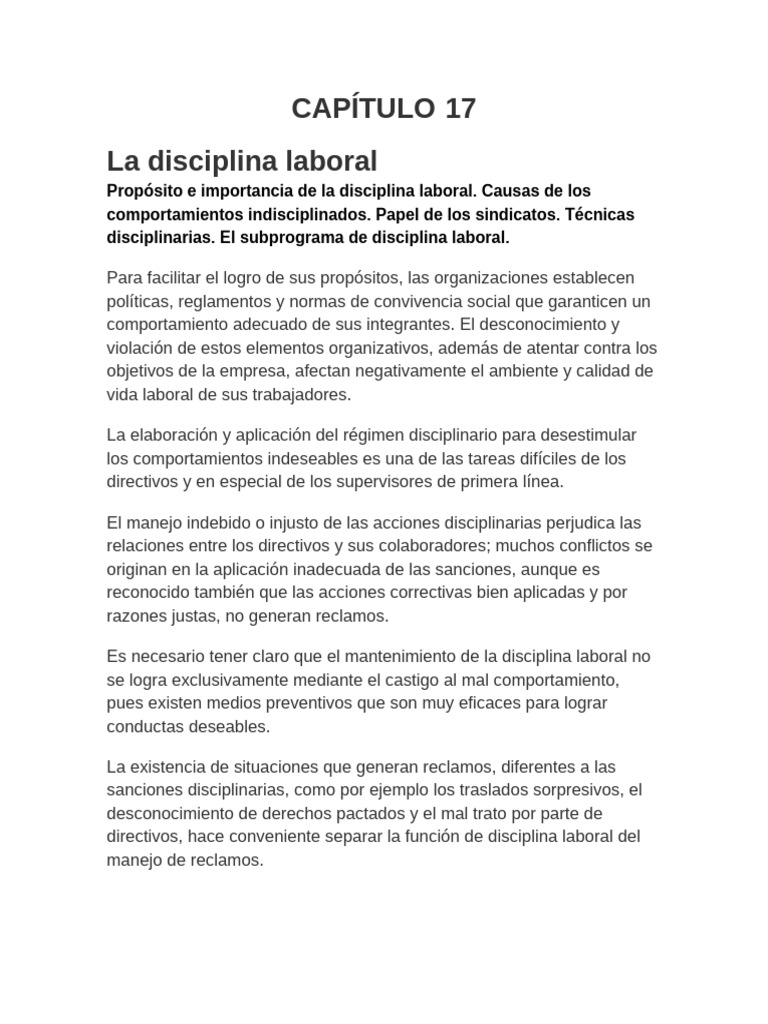 Importancia de la Disciplina Laboral | PDF | Disciplinas | Comportamiento