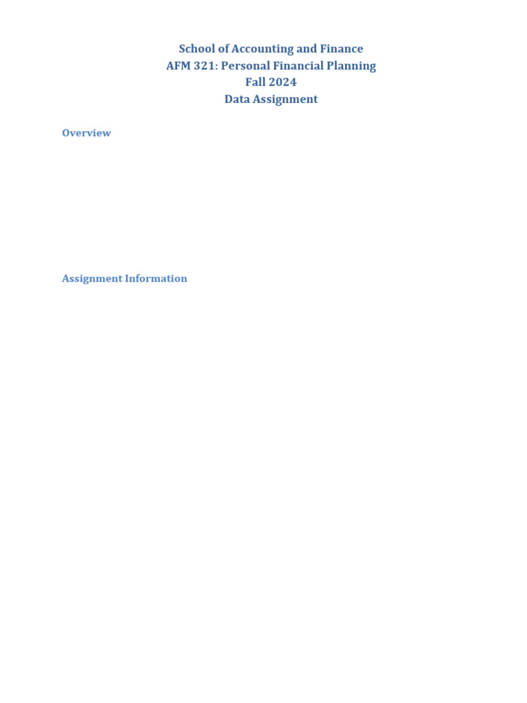 AFM 321 Fall 2024 Data Assignment | PDF | Turnitin | Investing