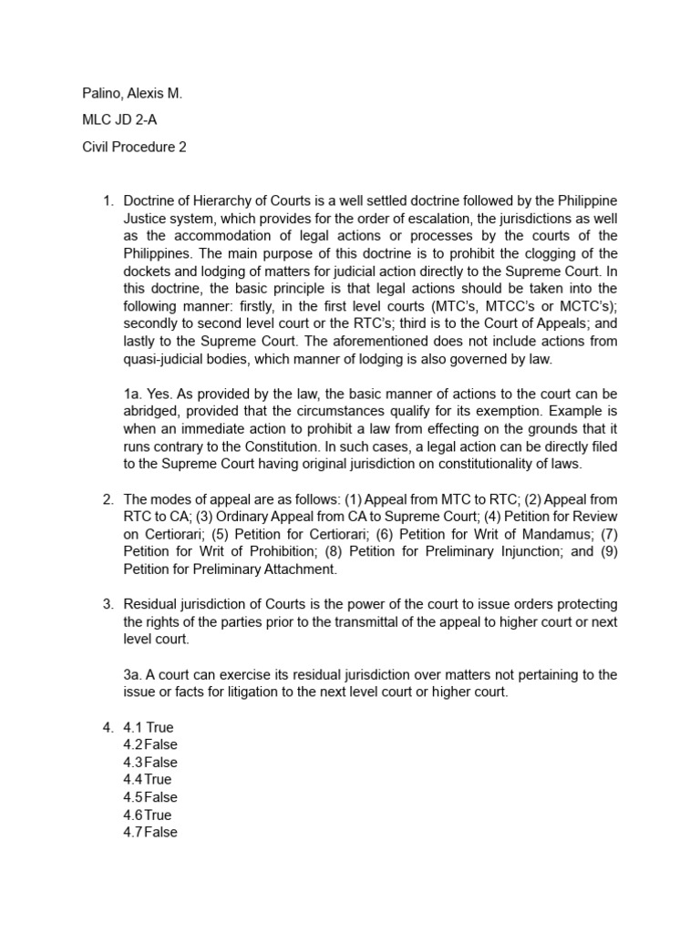 Palino - Civil Procedure 2 (Midterms) | PDF | Certiorari | Appeal
