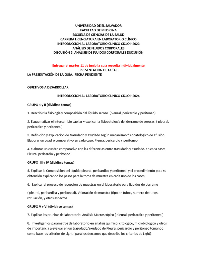 Guia Liquidos de Derrame | PDF | Laboratorios | Cuidado de la salud