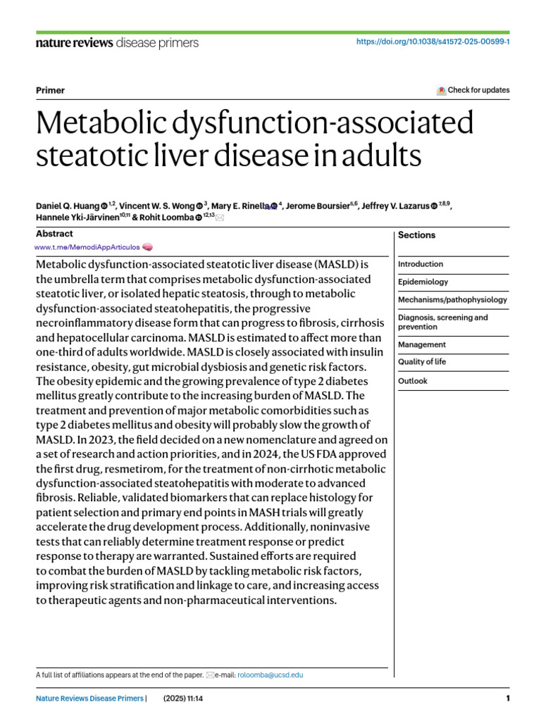 Metabolic Dysfunction Associated Steatotic Liver Disease MASLD Nature | PDF | Cirrhosis | Medicine