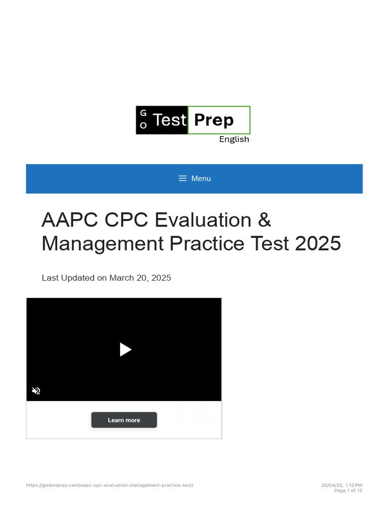 AAPC CPC Practice Test 2025 | PDF | Pneumonia | Patient