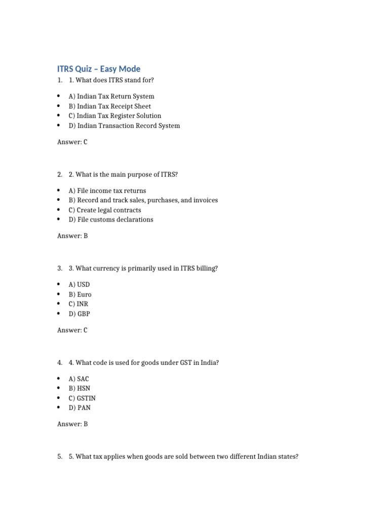 ITRS Quiz Easy Mode | PDF