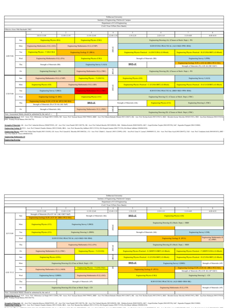 Class - Routine - I-II - Civil (Draft) Revised | PDF | Engineering