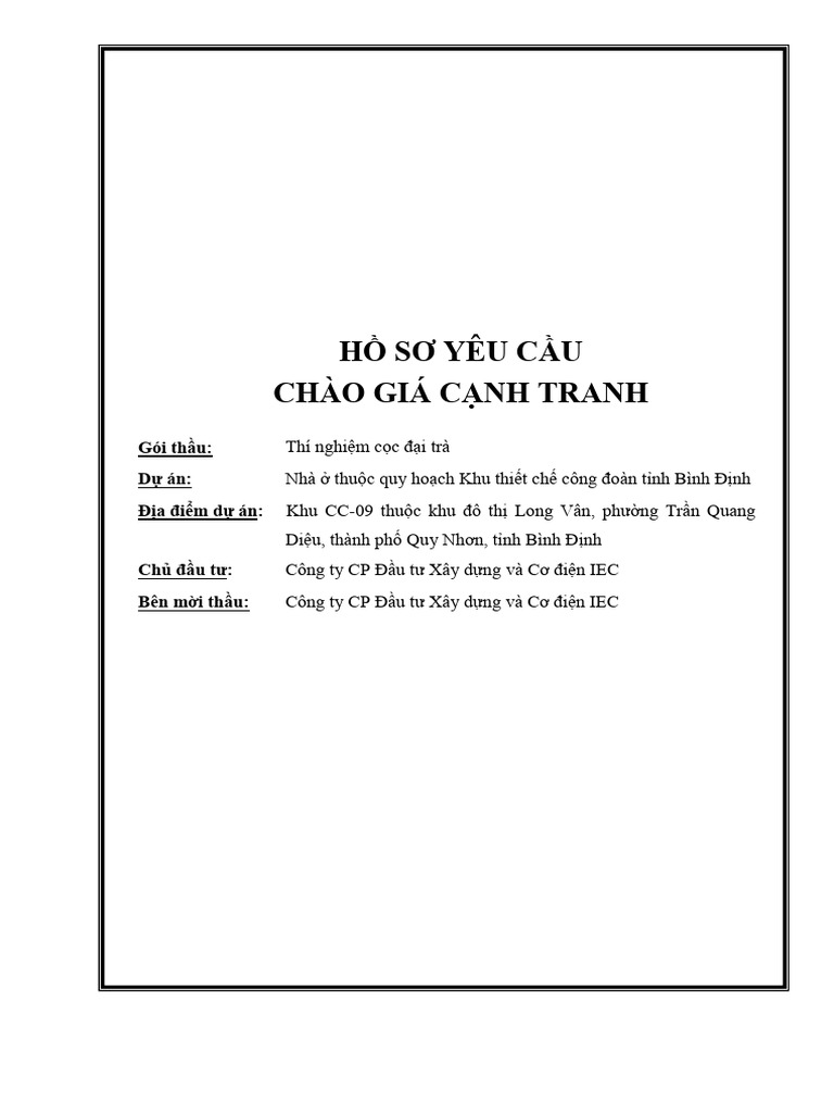 Ho So Moi Chao Gia Thi Nghiem Coc Dai Tra CT1 - Ocred | PDF