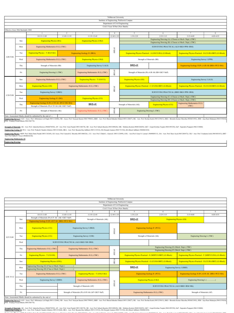 Class - Routine - I-II - Civil (Draft) | PDF | Science | Engineering