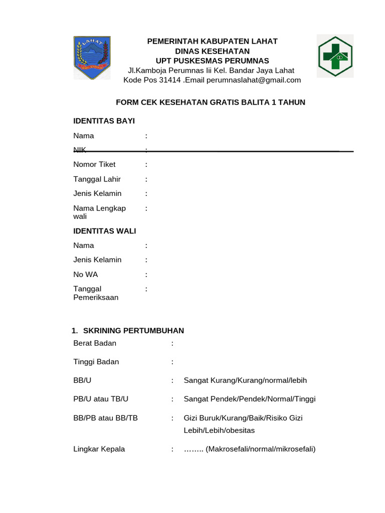 Form CKG Balita 1 Tahun | PDF