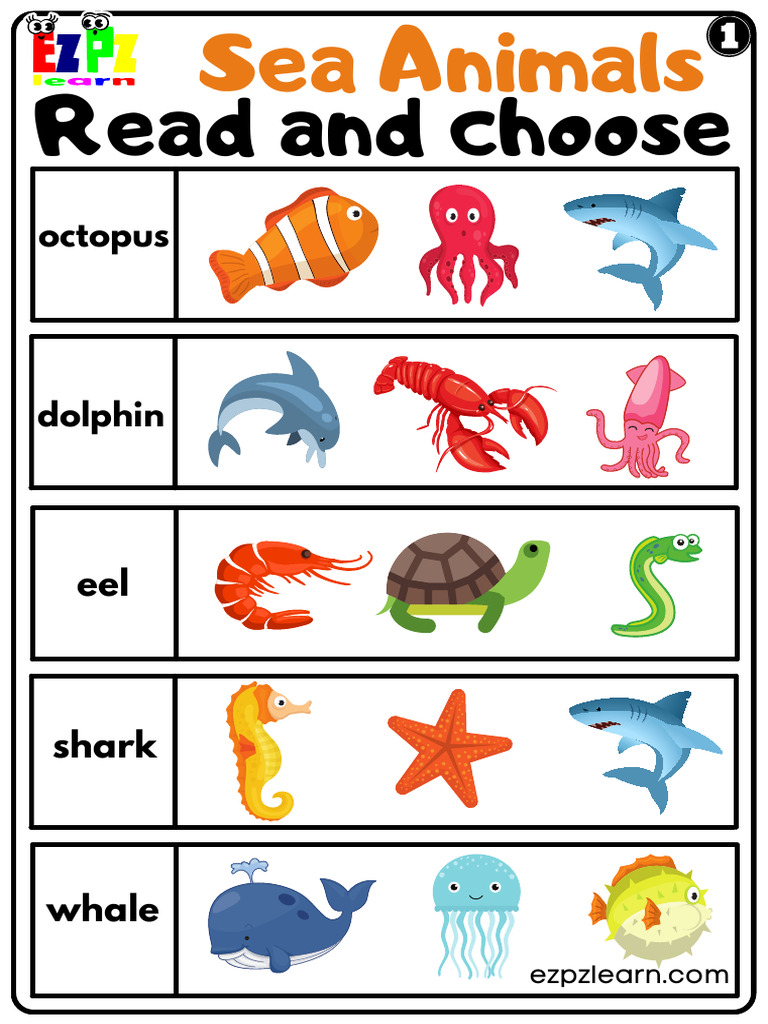 Sea Animals Read and Choose Set 1 | PDF