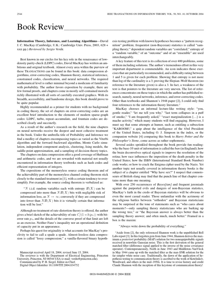 Mackay Book Review | PDF | Data Compression | Statistical Inference