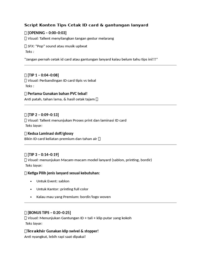Script Konten Tips Cetak ID card | PDF