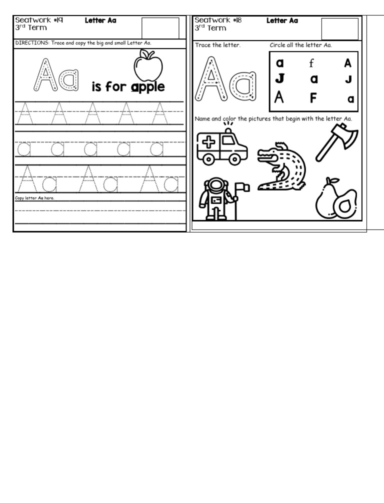 Seatwork 18 and 19 - Letter Aa | PDF