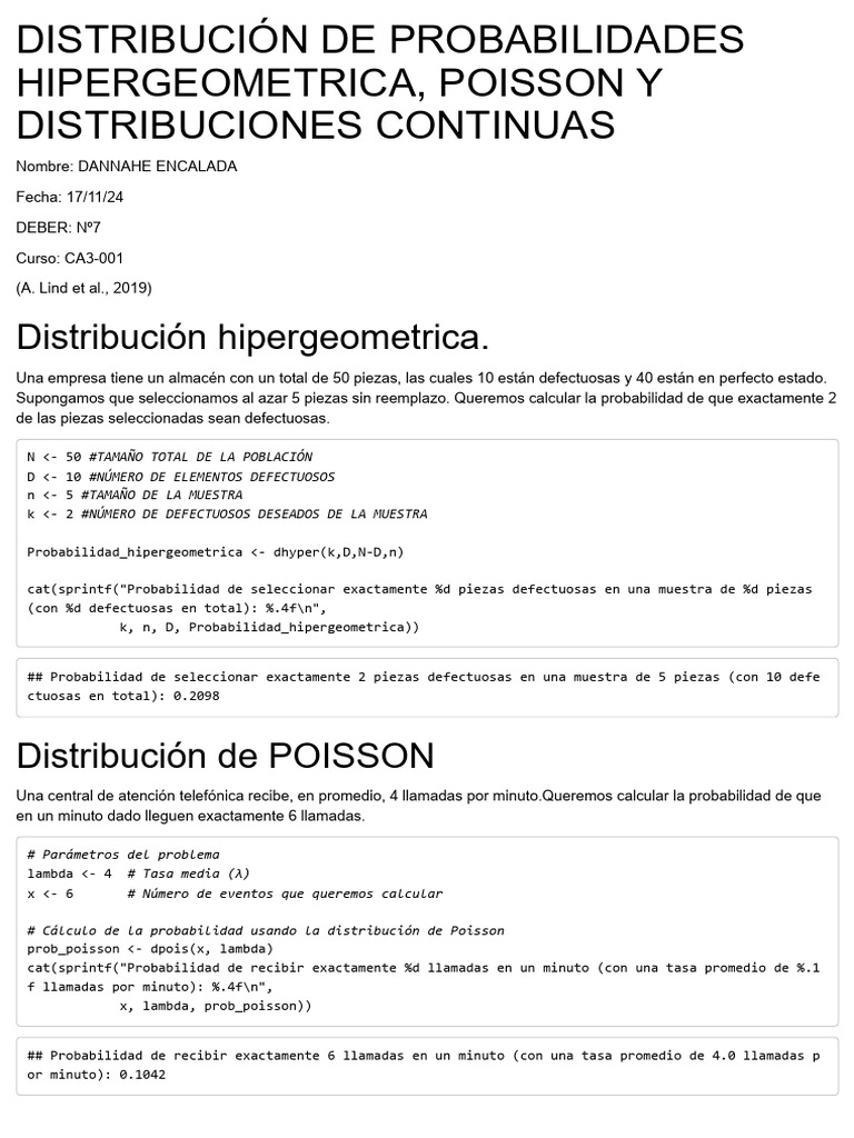 Distribución de Probabilidades Hipergeometrica, Poisson y ...