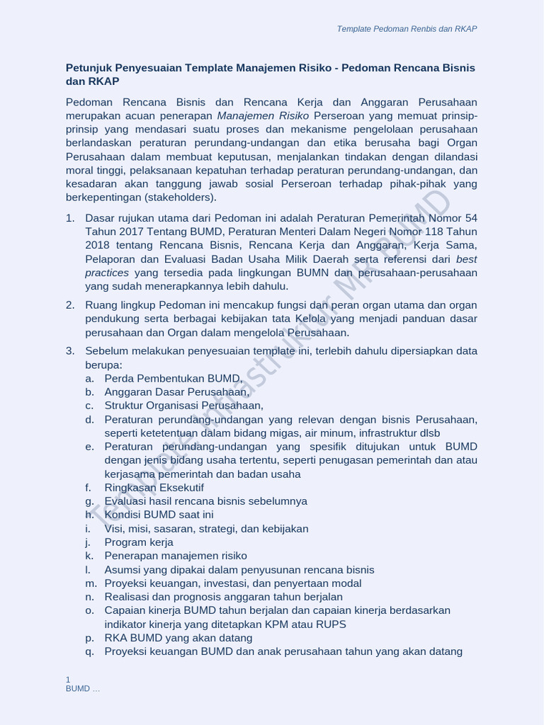 01 Template Pedoman Renbis Dan RKAP - NET | PDF