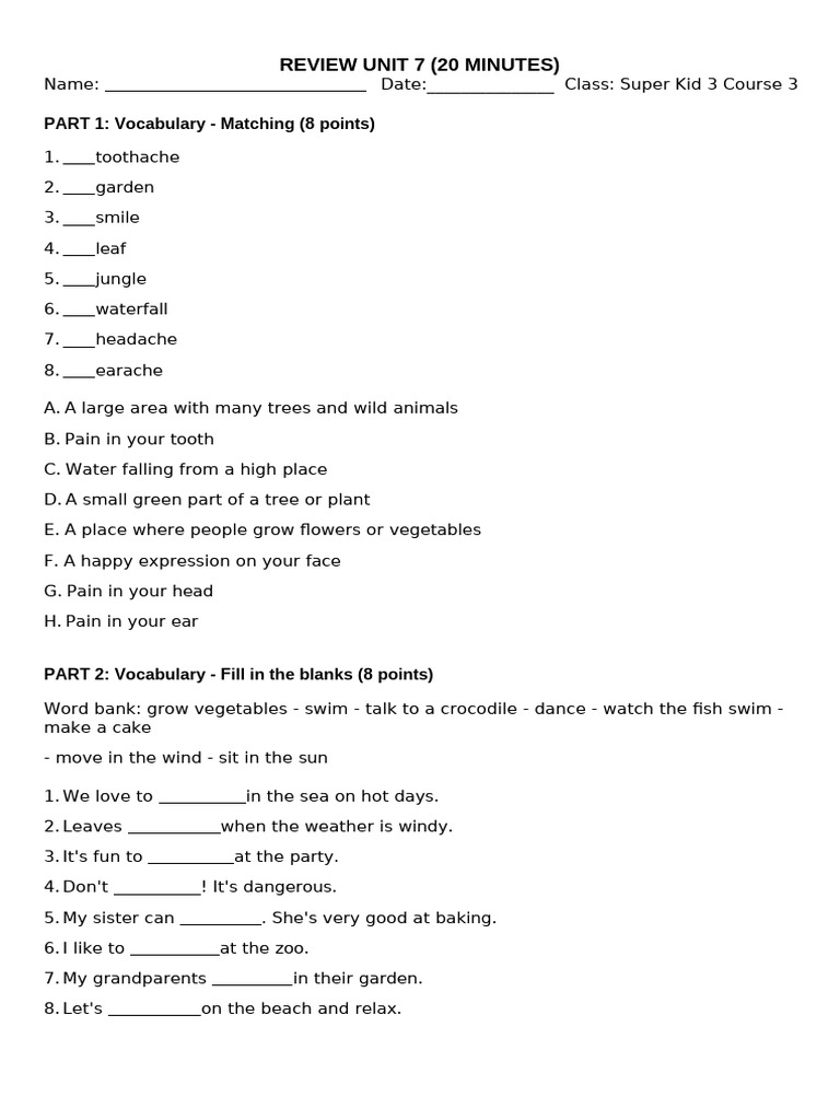 A1 Vocabulary Grammar Test | PDF