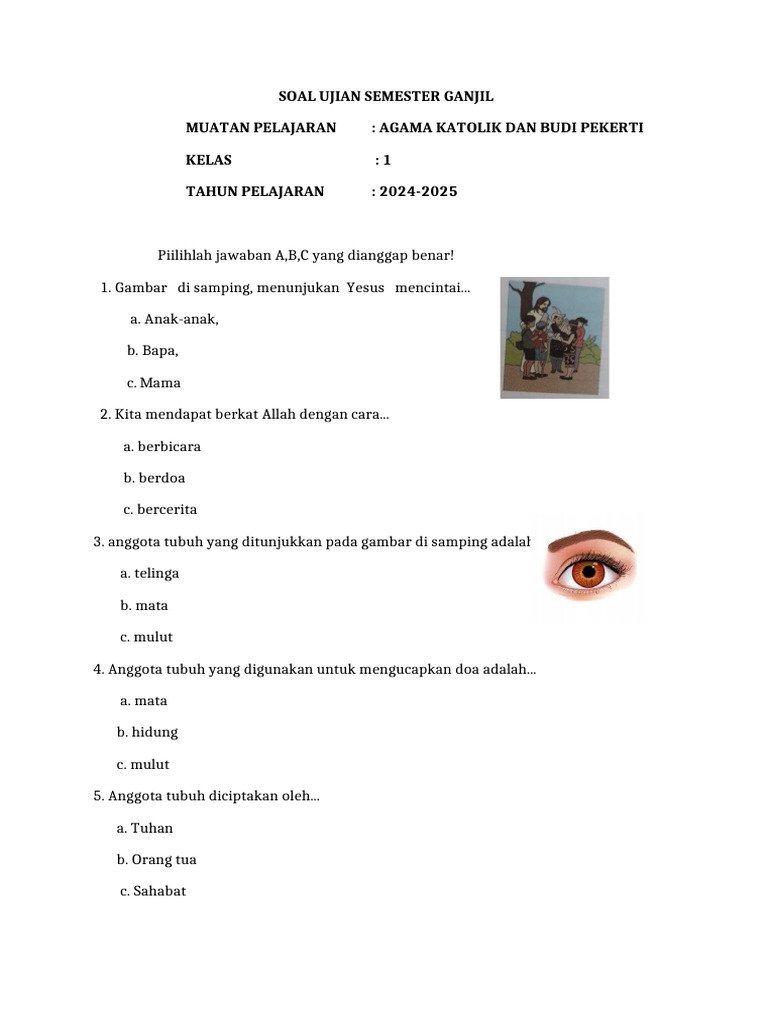 Soal Ujian Semester Ganjil Kelas 1 2024,2025 (0k) | PDF