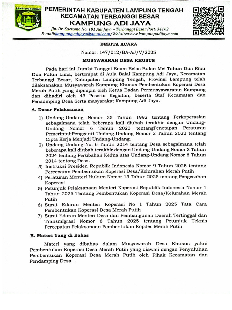 Template Pendaftaran Berita Acara Musdessus | PDF