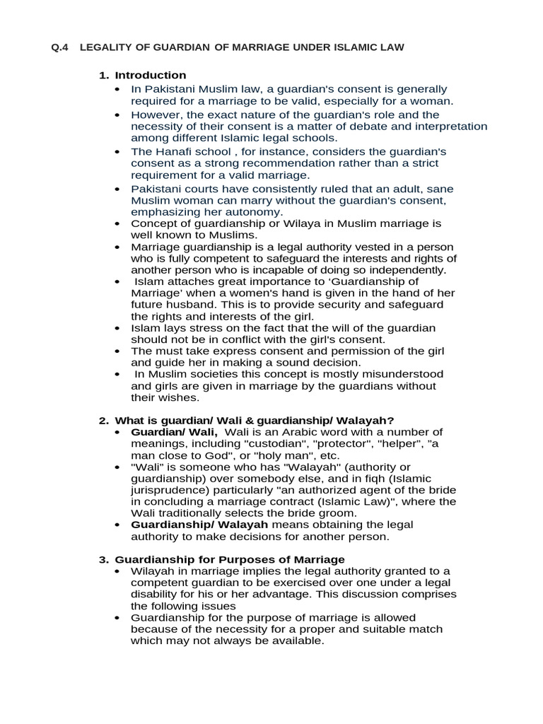 Legality of Guardian of Marriage Under Islamic Law F | PDF | Islamic ...