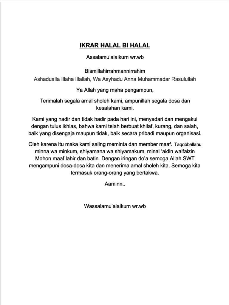 Ikrar Halal Bihalal | PDF