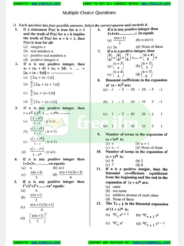 11th Maths Chap8 MCQ's | PDF
