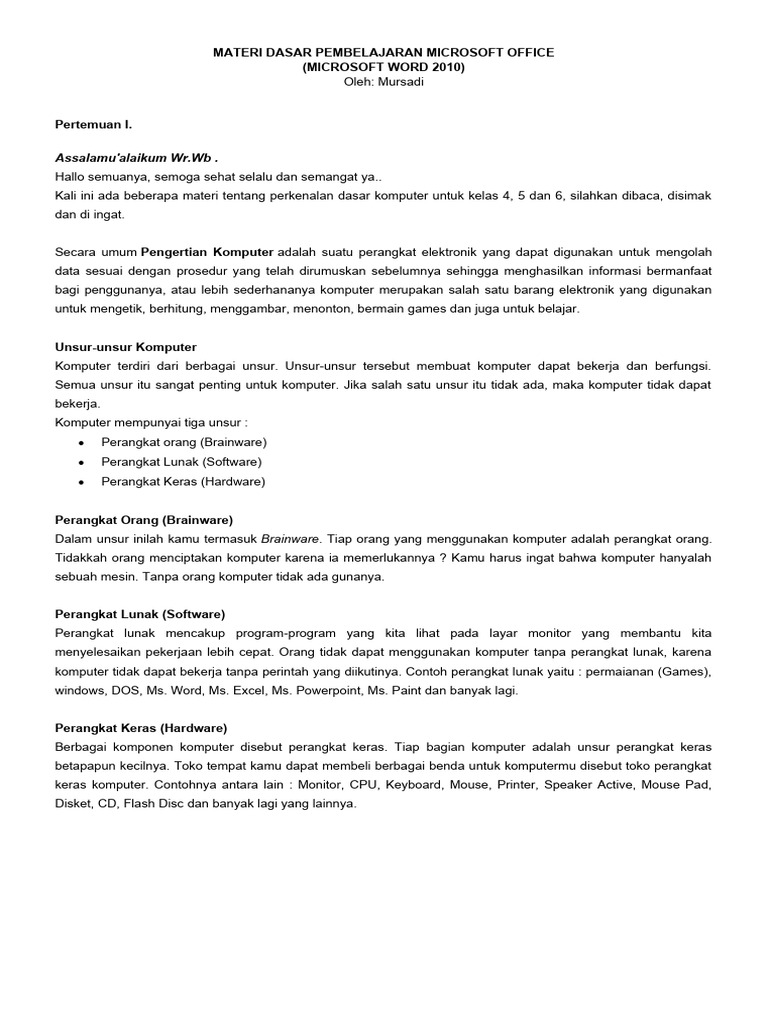 Materi Dasar Pembelajaran Microsoft Office | PDF