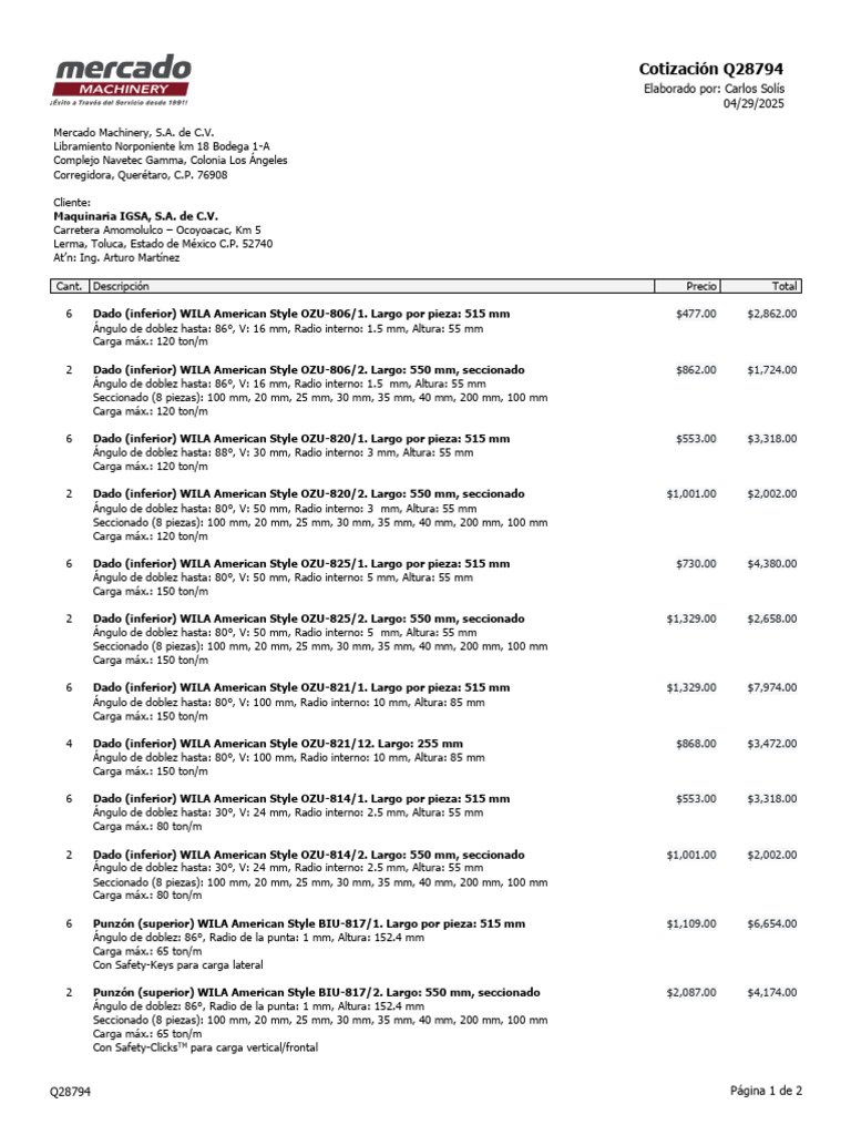 Q28794 Herramienta Wila IGSA | PDF