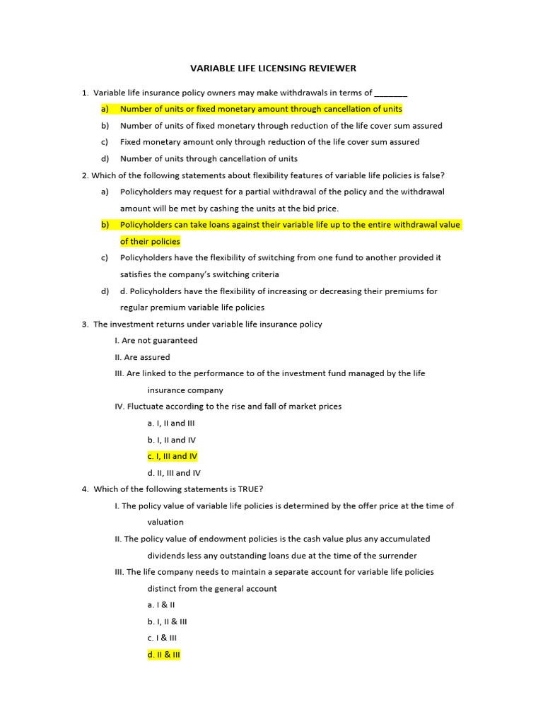 Ace Variable Life Licensing Reviewer | PDF | Investing | Life Insurance