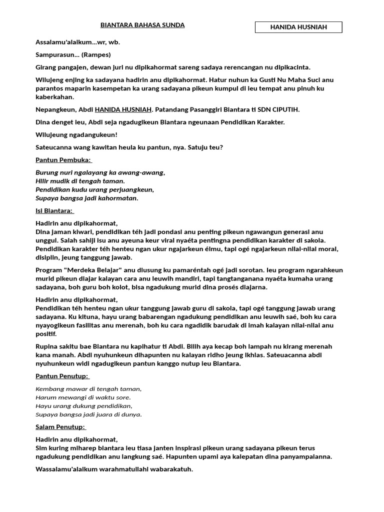 Biantara Bahasa Sunda | PDF