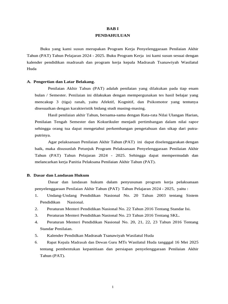 PROGRAM KERJA PAT MTs WH 2025 | PDF
