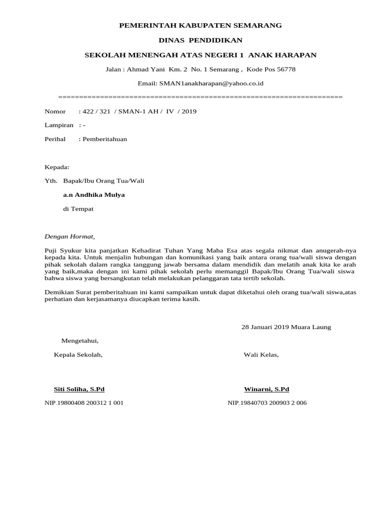 surat pemberitahuan | PDF