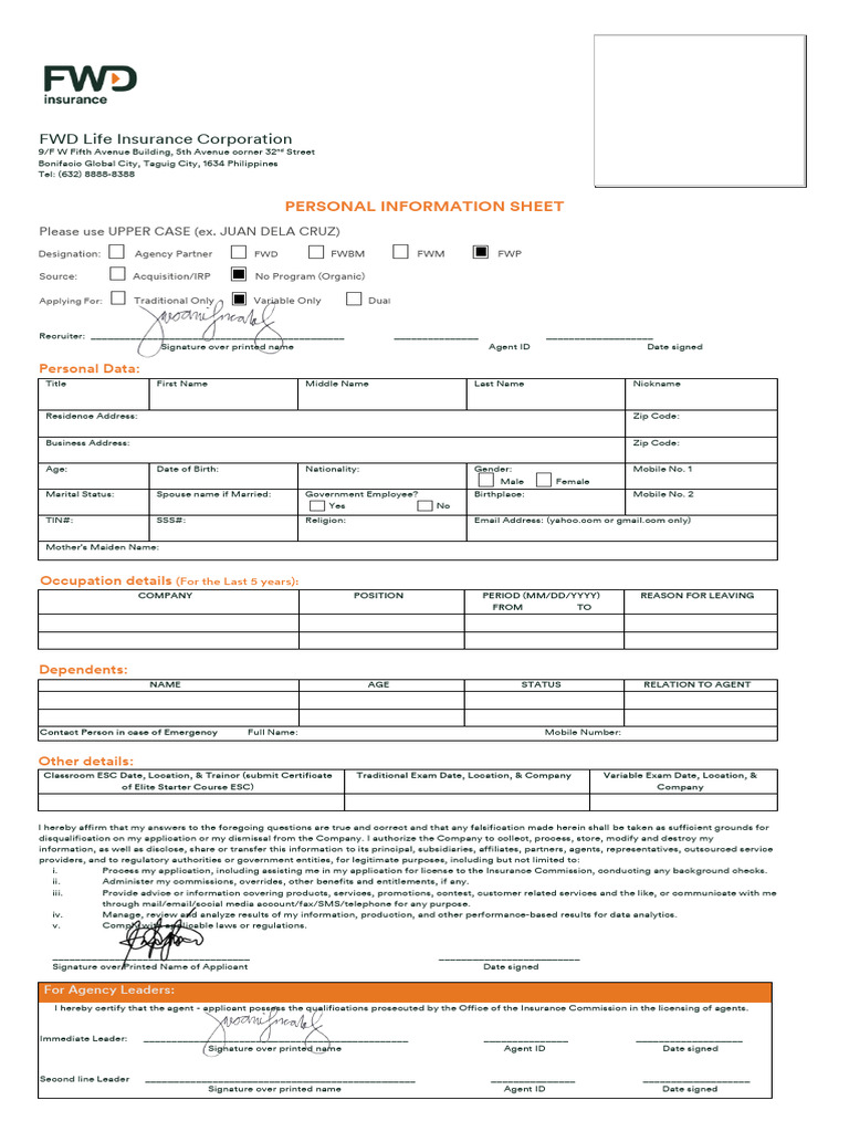 Personal Information Sheet (PIS) p1 - 20jun2023 | PDF