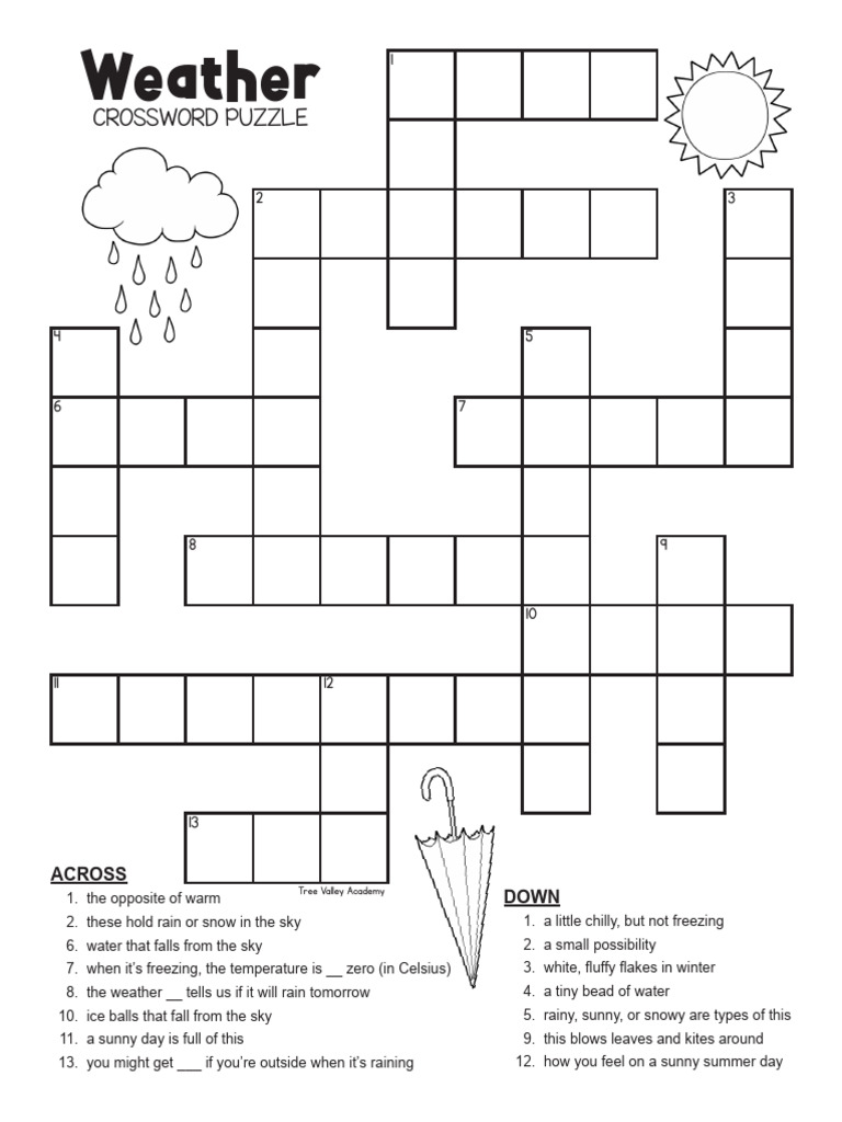 Weather Crossword For Kids | PDF | Meteorology | Earth Sciences