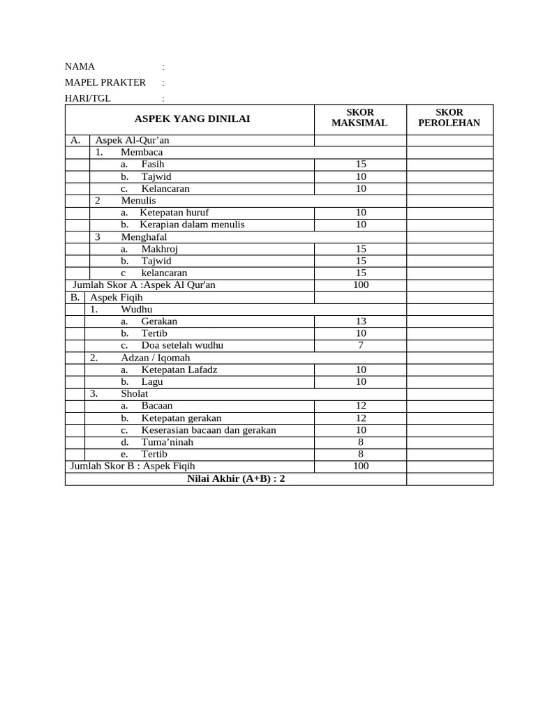 Ujian Praktek Pai SD KLS 6 | PDF