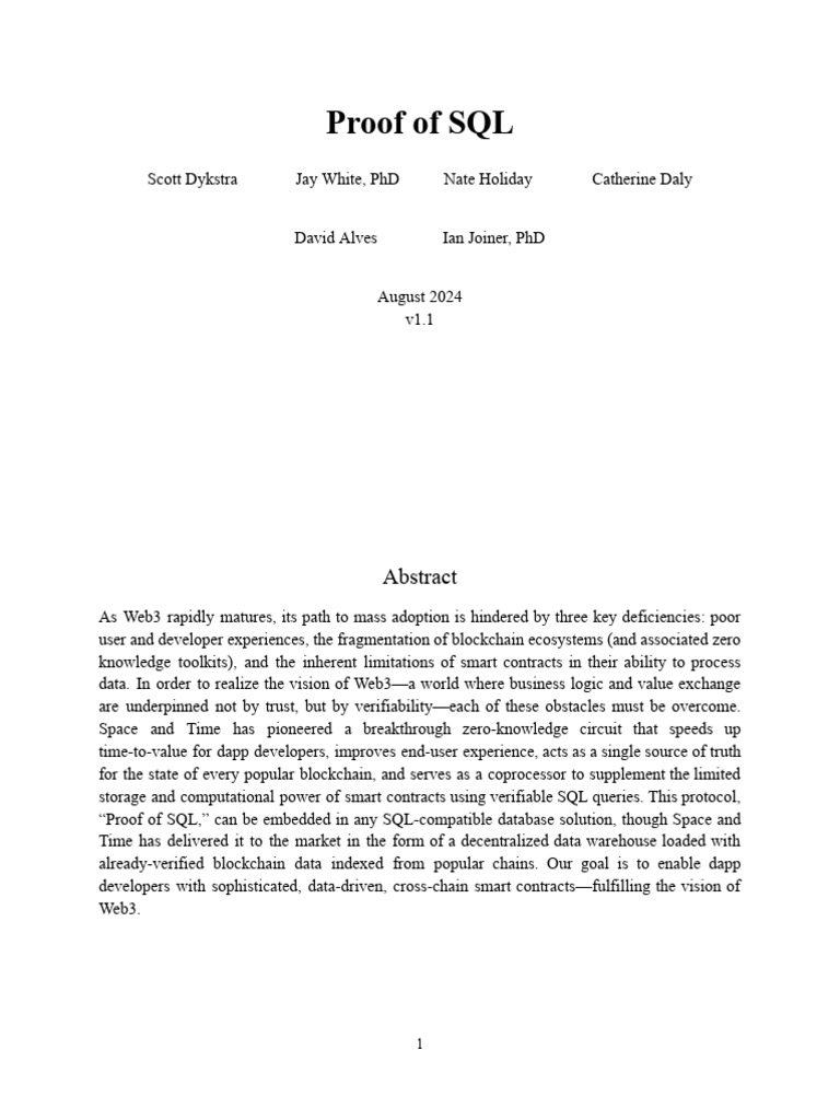 66d9cd5d5d9bcbdd6cce940c - Space and Time Whitepaper-V1.1-Compressed | PDF | Databases | Data ...